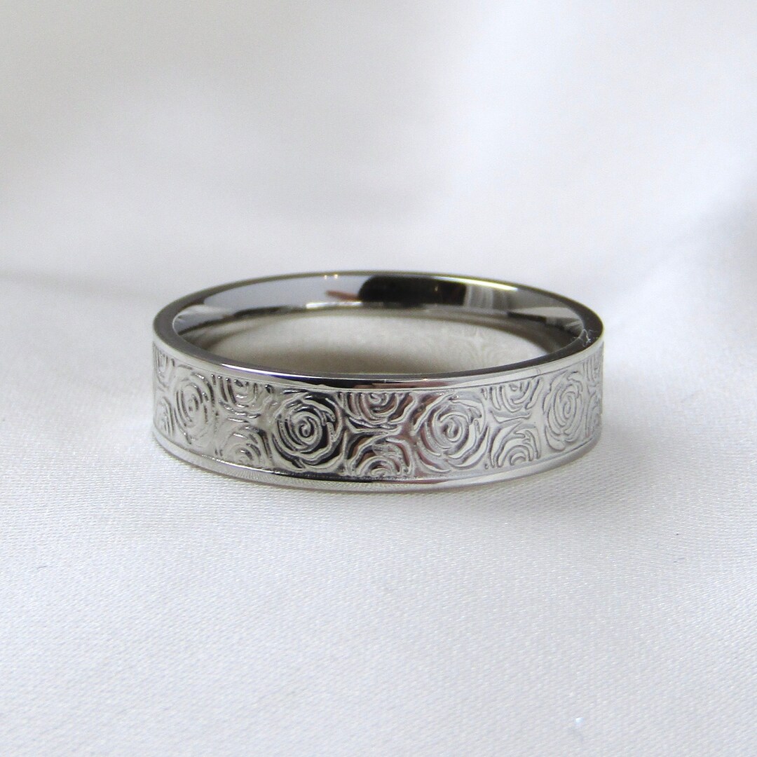 Stainless Steel Rose Band Ring - Etsy