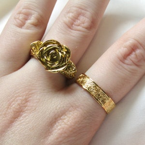 18K Gold Plated Rose Signet Ring - Etsy