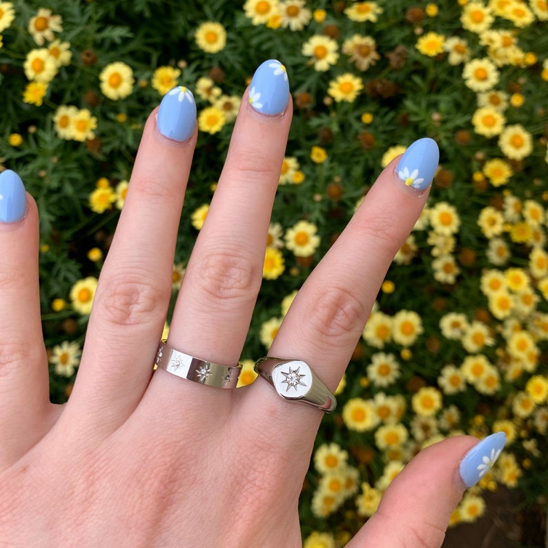 Stainless Steel Star Signet Ring - Etsy