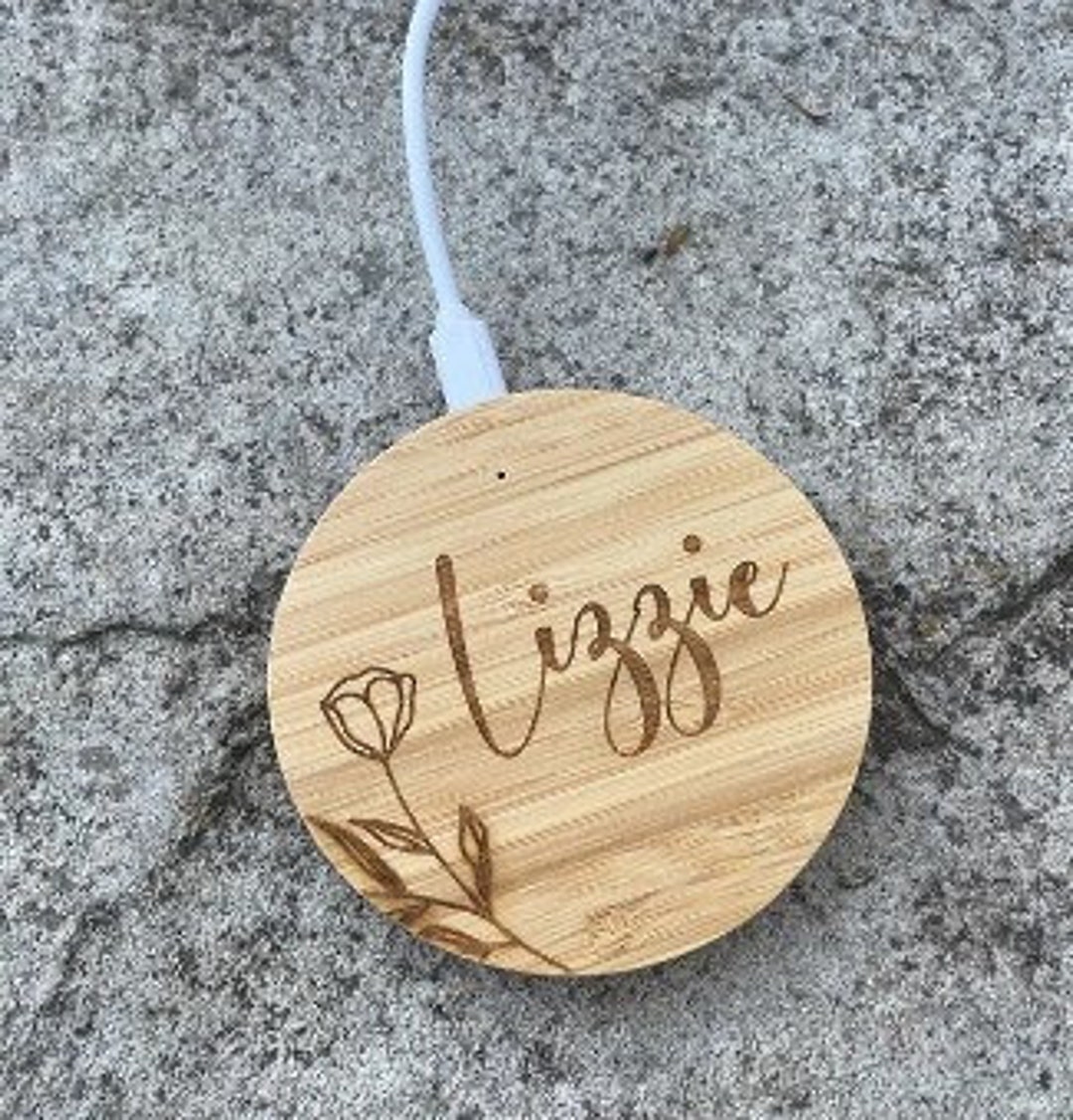 Personalised Phone Charger Round Bamboo Wireless Phone Charger, Eco ...