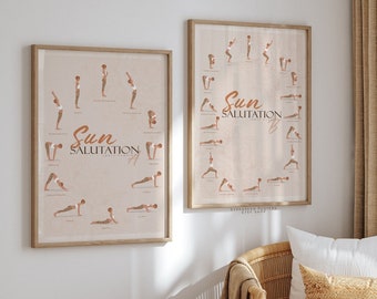 The 12 Steps of Surya Namaskar or Sun Salutation, Yoga Postures, Print ...