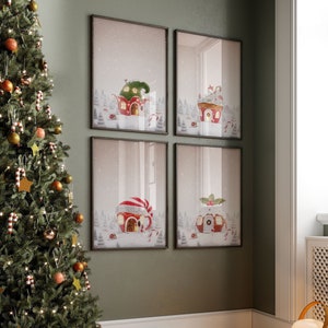 Set of 4 Large Christmas Elves House in Snow Prints Xmas Printable ...