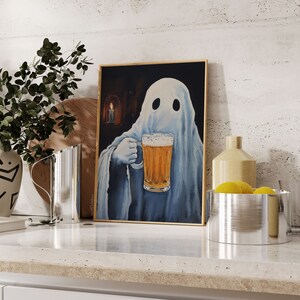 Halloween Ghost Drinking Beer Painting Print Modern Ghost - Etsy