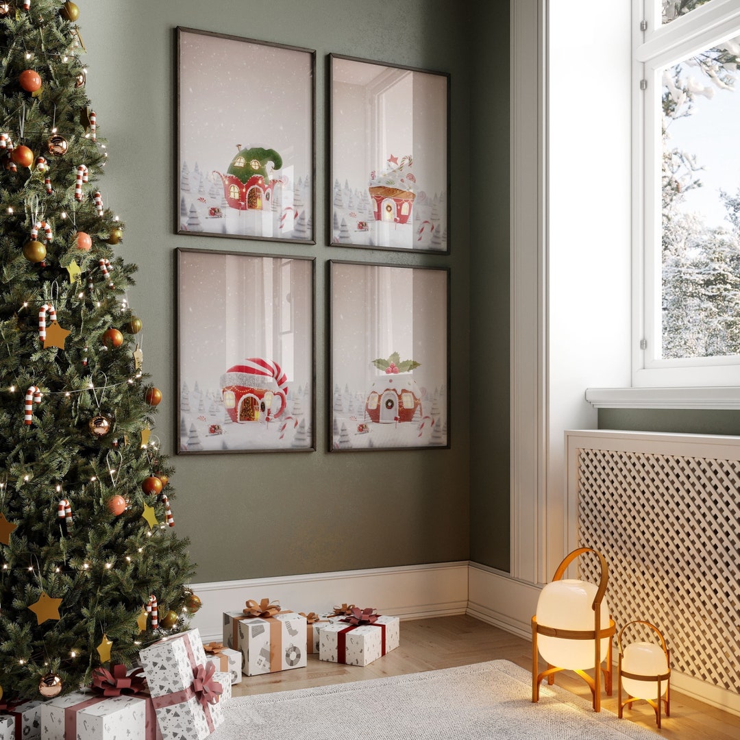 Set of 4 Large Christmas Elves House in Snow Prints Xmas Printable ...