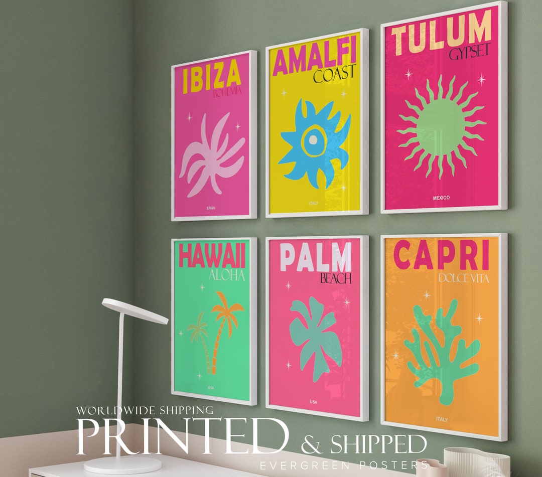 Set of 6 Travel Famous Places Prints Ibiza Hawaii Tulum Amalfi Capri ...