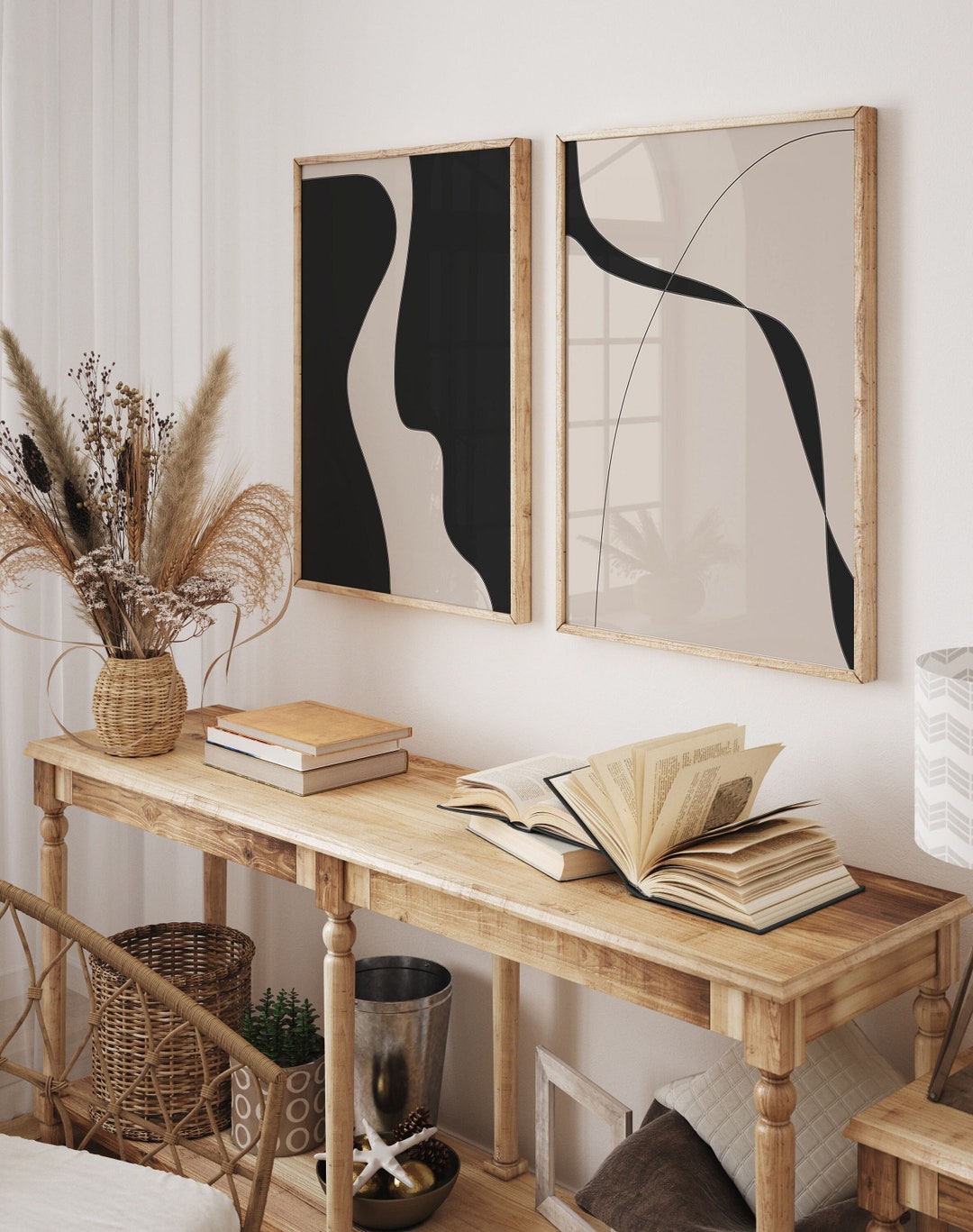 Printable Gallery Set of 2 Abstract Line Prints Modern Simple Neutral ...