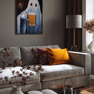 Halloween Ghost Drinking Beer Painting Print Modern Ghost - Etsy