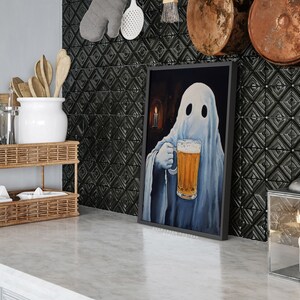 Halloween Ghost Drinking Beer Painting Print Modern Ghost - Etsy