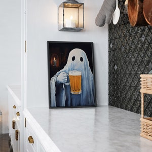Halloween Ghost Drinking Beer Painting Print Modern Ghost - Etsy