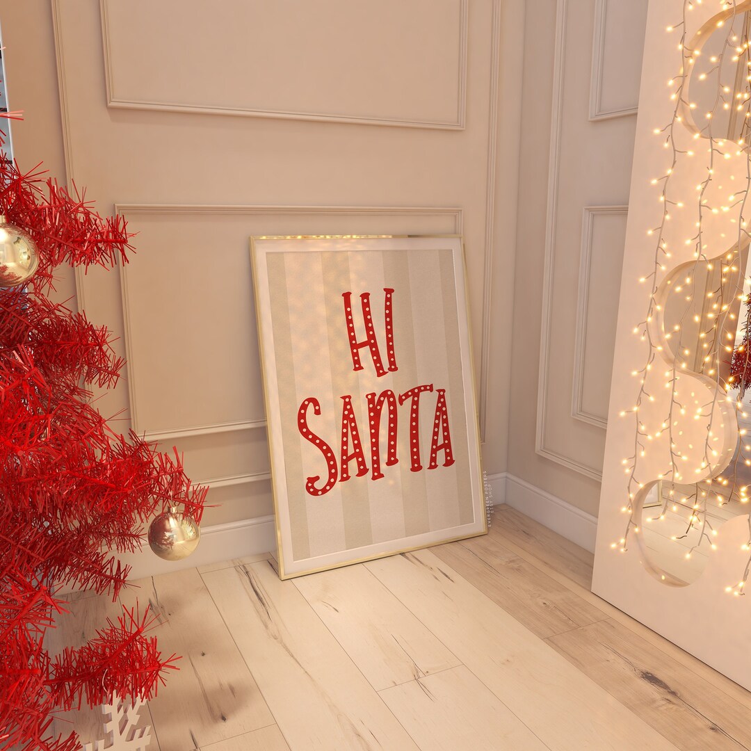Large Size Hi Santa Print Xmas Printable Home Decor Red Beige Christmas ...
