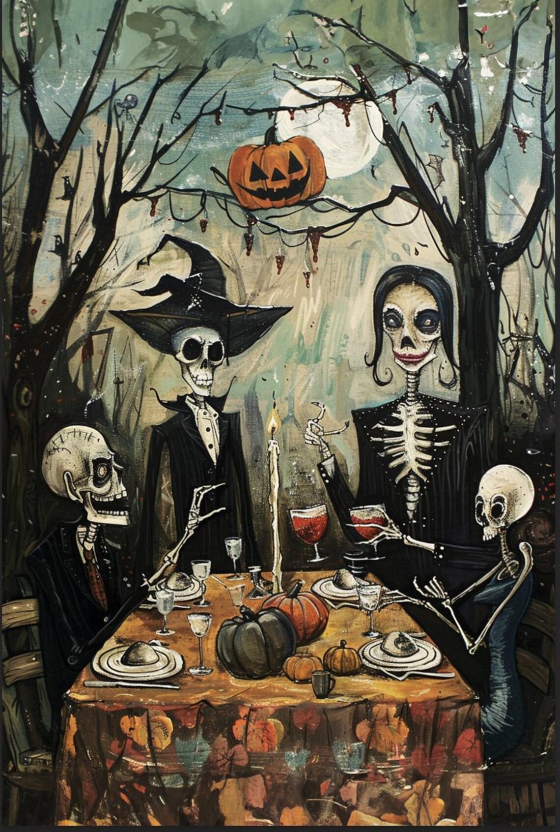 Spooky Skeleton Dinner Party | 16" X 24" Downloadable Digital Print ...
