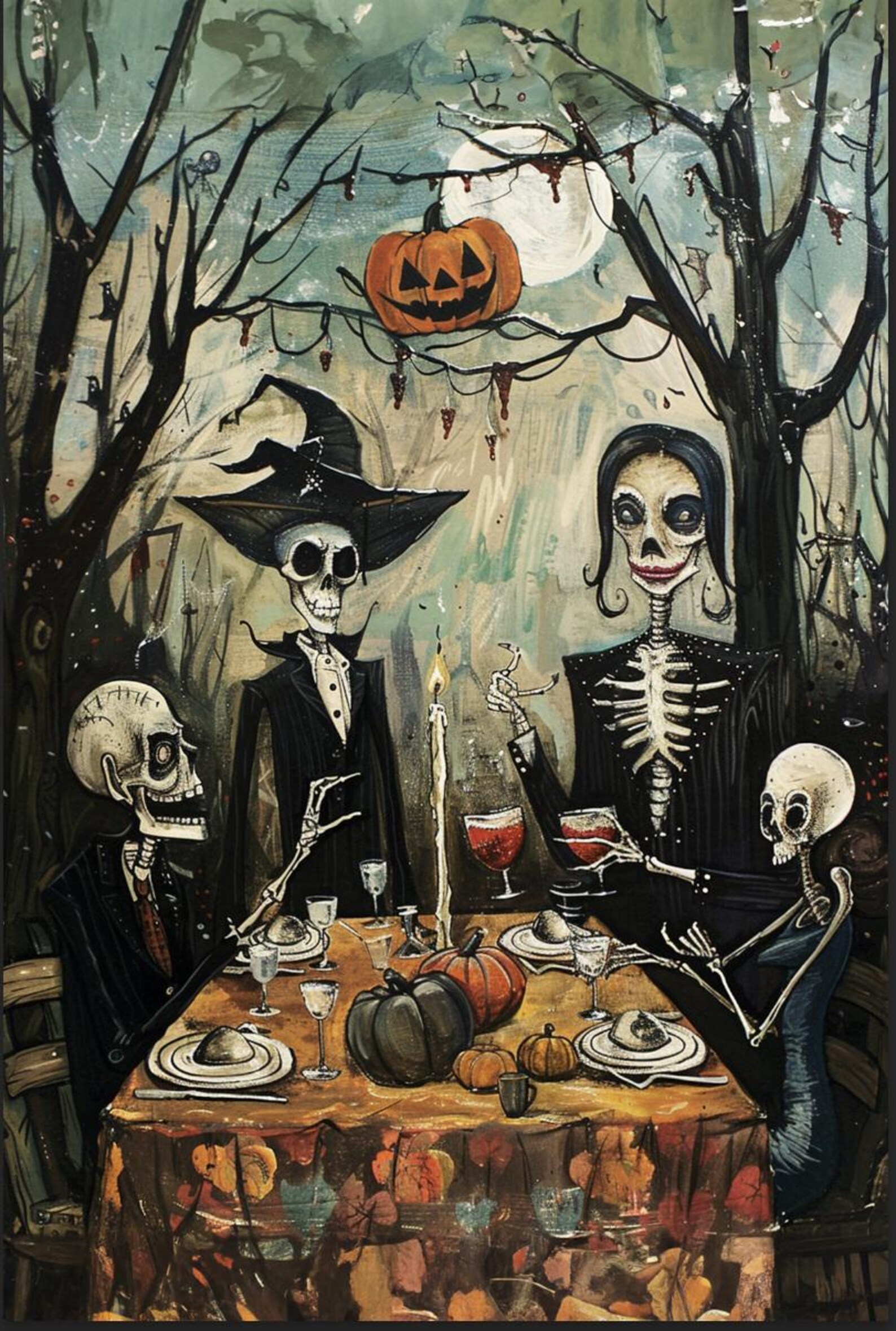 Spooky Skeleton Dinner Party | 16" X 24" Downloadable Digital Print ...