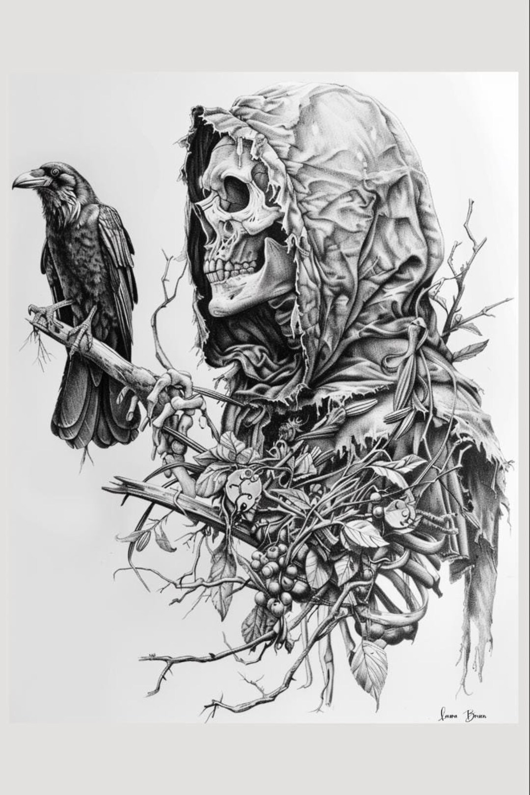 Skeleton Witch With Raven – 16x24" Gothic Digital Art Print - Etsy