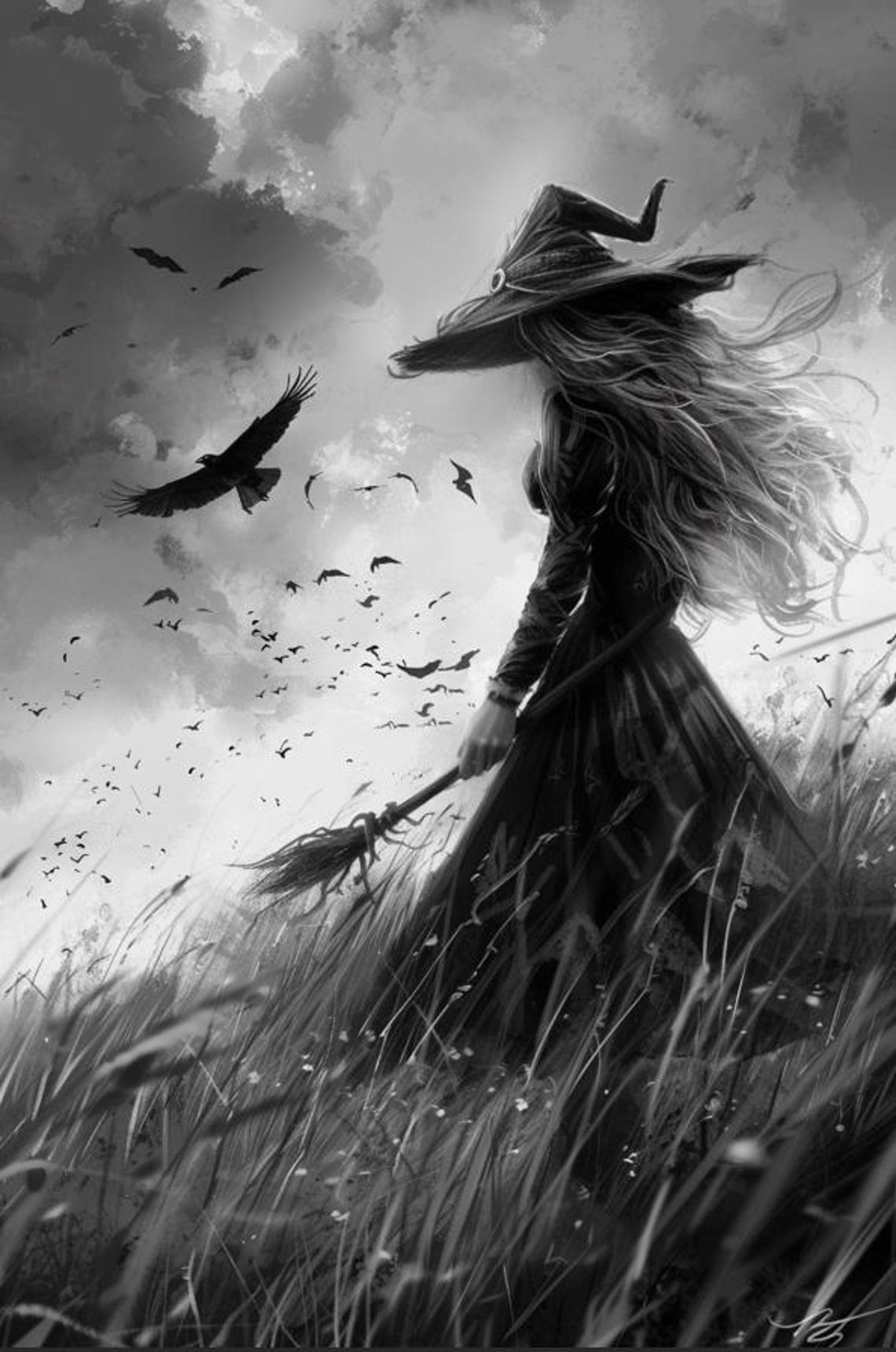 Witch of the Winds – Mystical Witch in a Field Digital Art Print ...