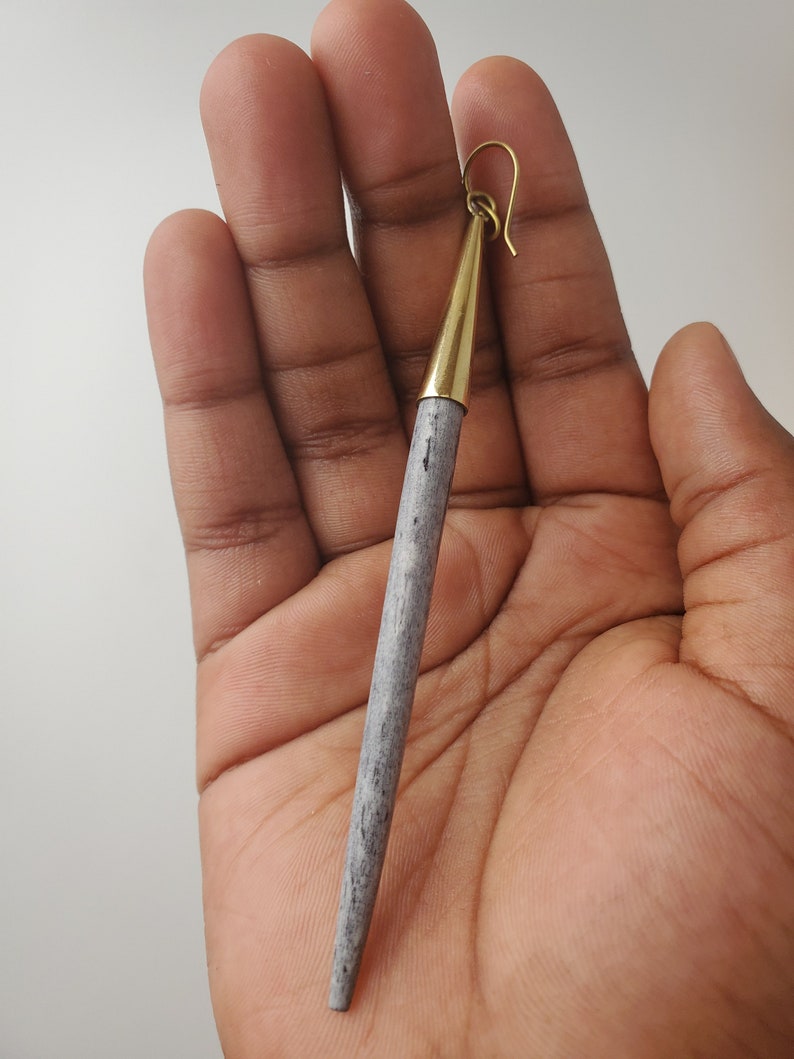 Spear-shape Bone and Brass Earrings Grey - Etsy