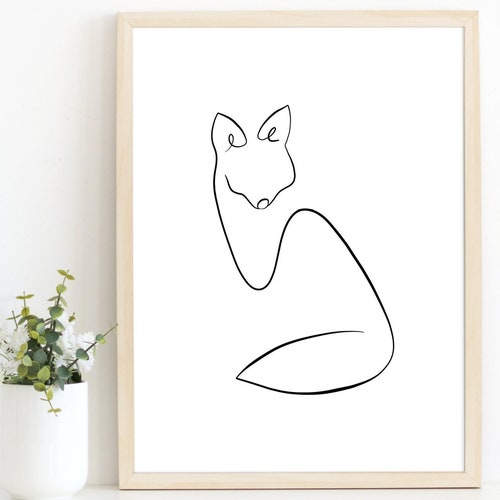 Fox Single Line Drawing Printable Wall Art Modern Line Art - Etsy