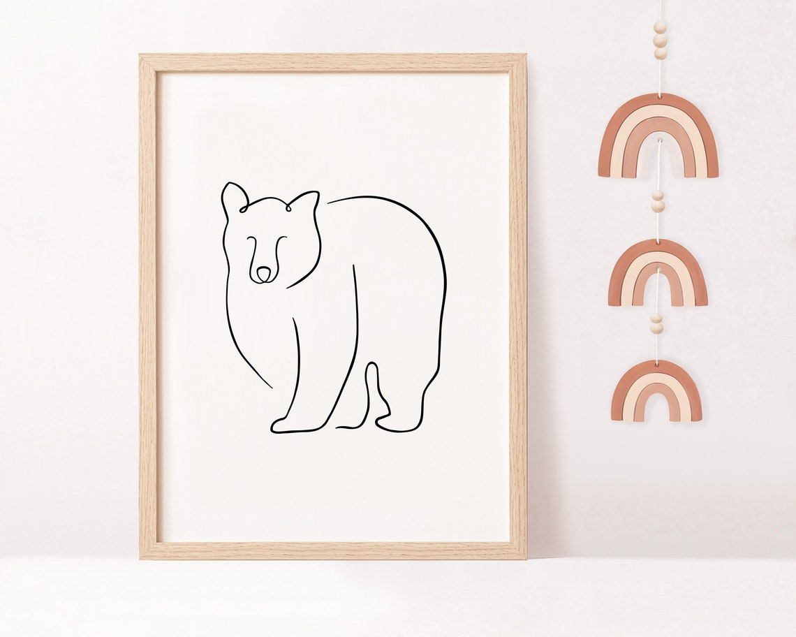 Bear Line Drawing Printable Wall Art Modern Line Art Animal | Etsy