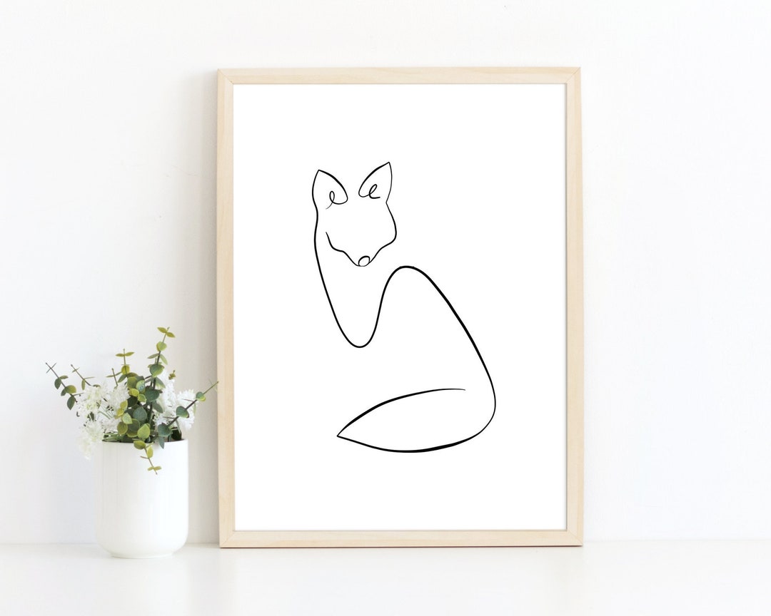 Fox Single Line Drawing, Printable Wall Art, Modern Line Art, Animal ...