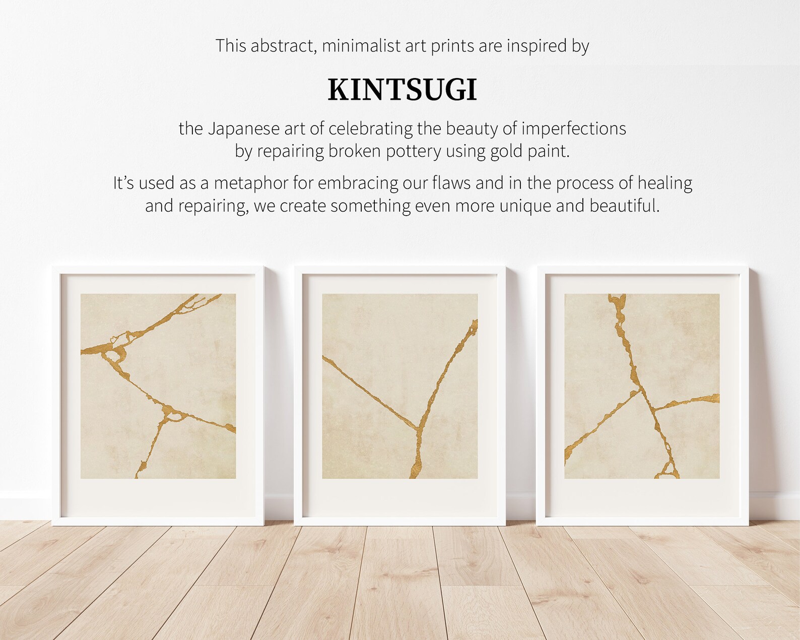 Kintsugi Set of 3 Japanese Minimalist Art Print Japandi | Etsy