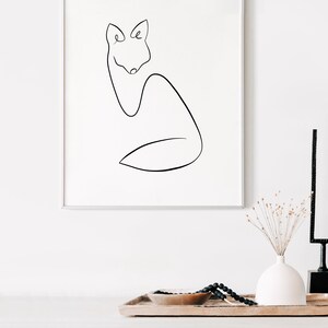 Fox Single Line Drawing, Printable Wall Art, Modern Line Art, Animal ...