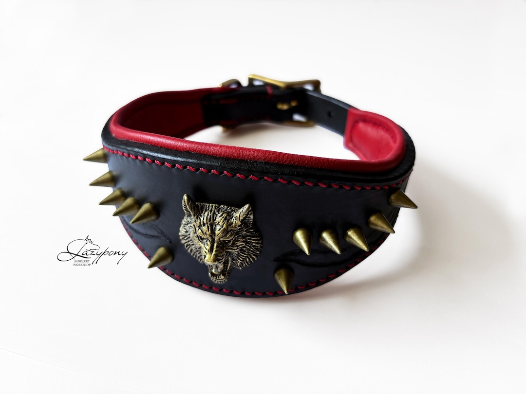 Spiked Leather Dog Collar Wolf Lazypony, Custom Studded Pet Collar - Etsy