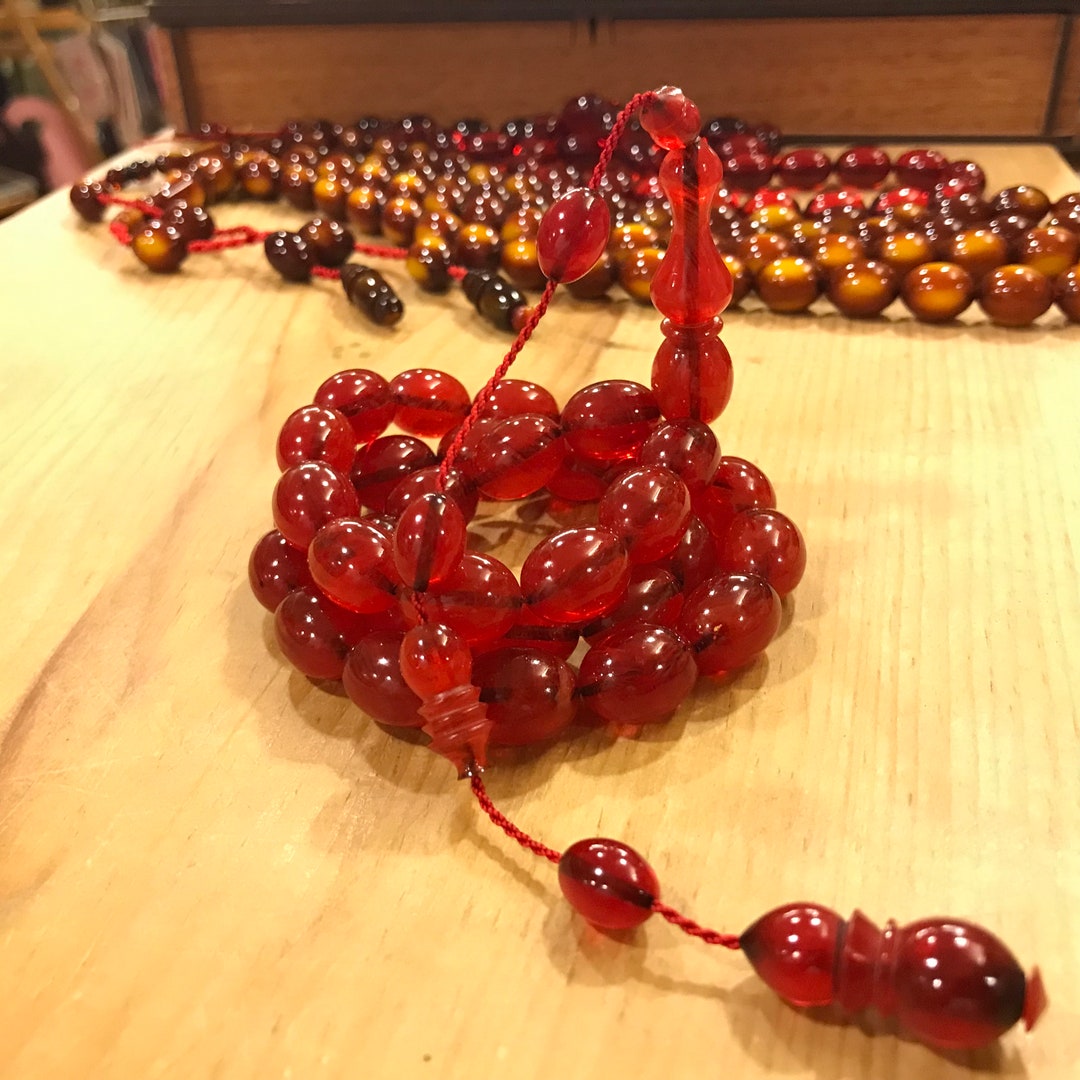 Large Size, Misty, Red Fire Amber. Barley Cut Amber Rosary. Original ...