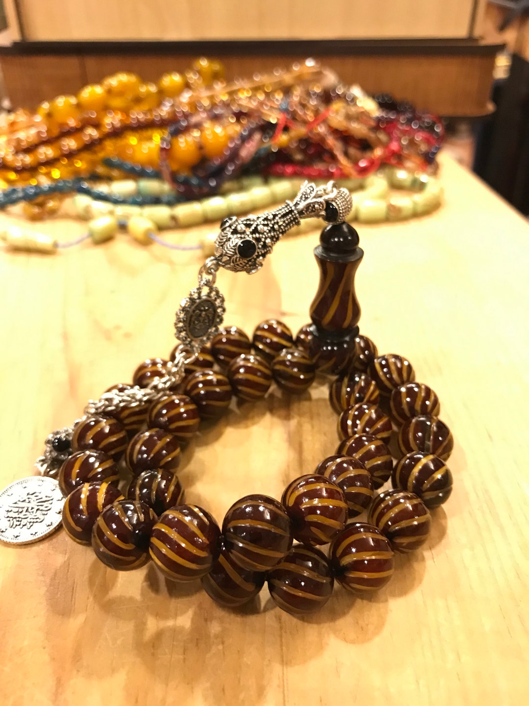 Handmade Amber Tasbeeh: Carved Pen Work Tesbih - Etsy