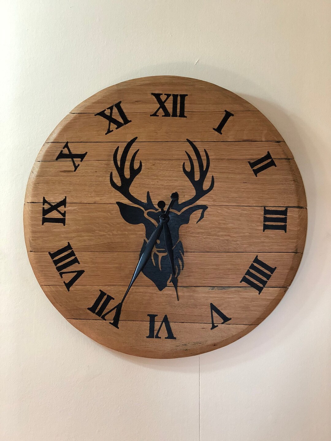 Whiskey Barrel Clock Stag Head & Roman Numerals - Etsy