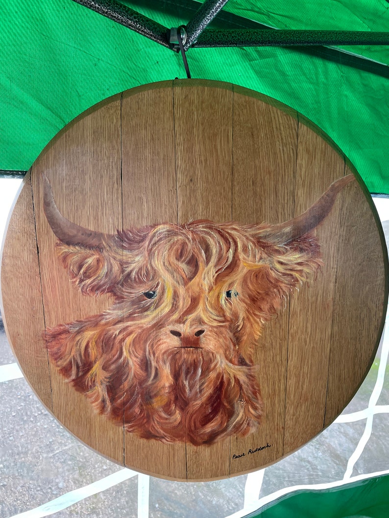 Highland Cow Barrel Lid Oil Painting - Etsy