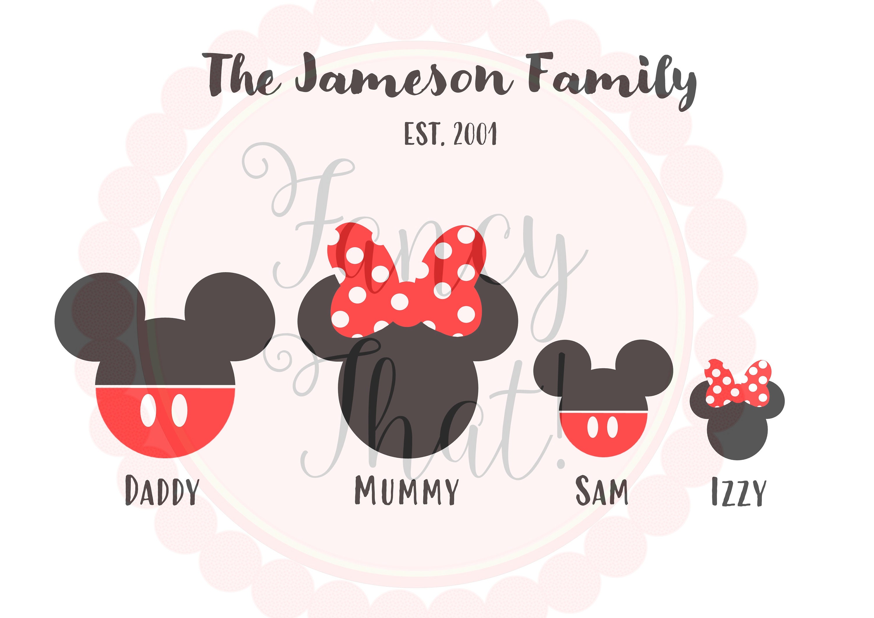 Mickey Mouse Family, Personalised Print, Family Print Gift, Family Gift ...
