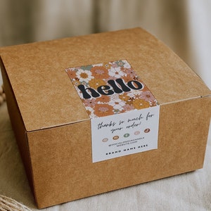 Retro Box Label Template, Editable Packaging Label, Groovy Boho Box ...