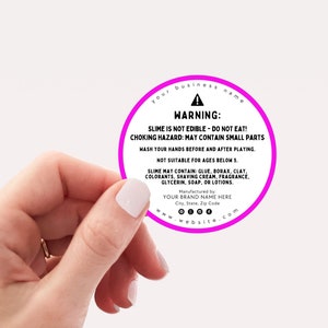 Round Slime Warning Label Template, Editable Slime Instructions Label ...