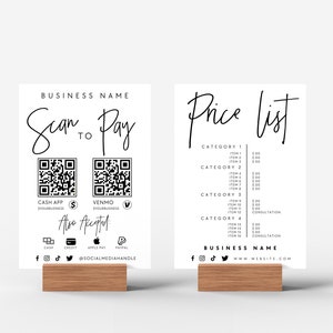 Printable Price List & Payment Sign, QR Code Sign Template, Editable ...