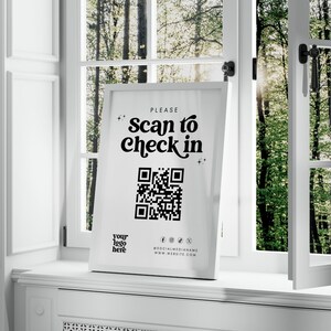 Scan to Check-in Welcome Sign Canva Template With QR Code, 1 Page ...