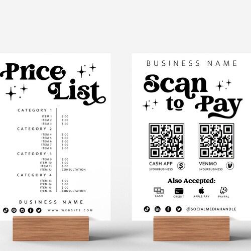 Printable Price List & Payment Sign QR Code Sign Template - Etsy