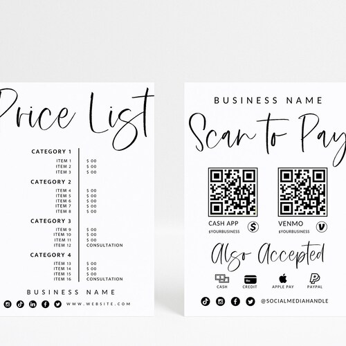 Retro Scan to Pay Sign & Price List Template QR Code Sign - Etsy