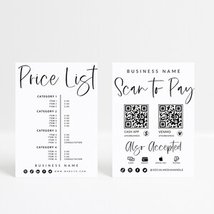 Modern Scan to Pay Sign & Price List Template, QR Code Sign, Printable ...
