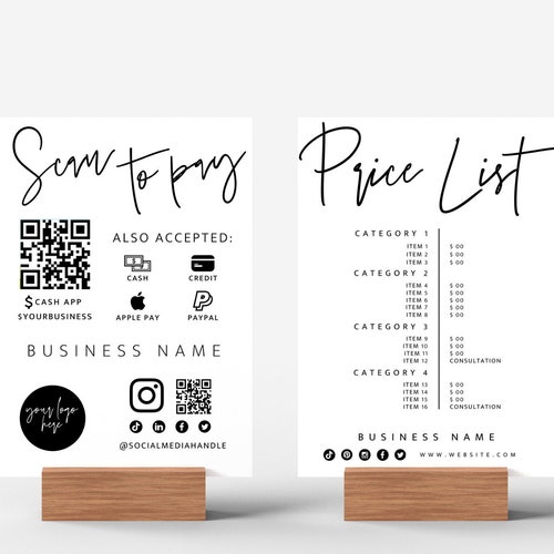 Printable Price List & Payment Sign QR Code Sign Template - Etsy
