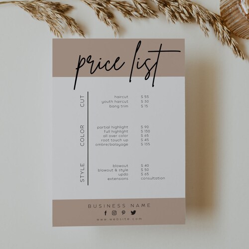 DIY Printable Price List Template Editable Price Sheet Pricing - Etsy