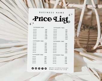 Retro Price List Canva Template, Instagram Story Price List, Editable ...