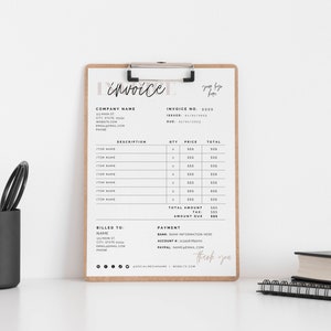 Editable Canva Invoice Template, Printable Small Business Invoice ...