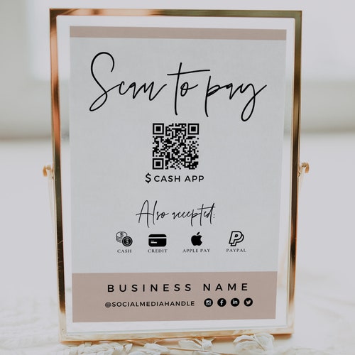 Bartender Tip Sign QR Code Sign Template Scan to Pay Sign - Etsy
