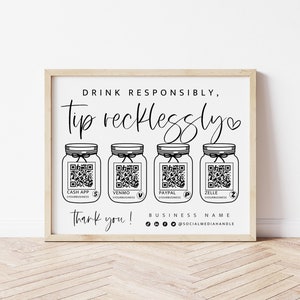 Printable Virtual Tip Jar Payment Sign Canva Template, 4 QR Code Venmo ...