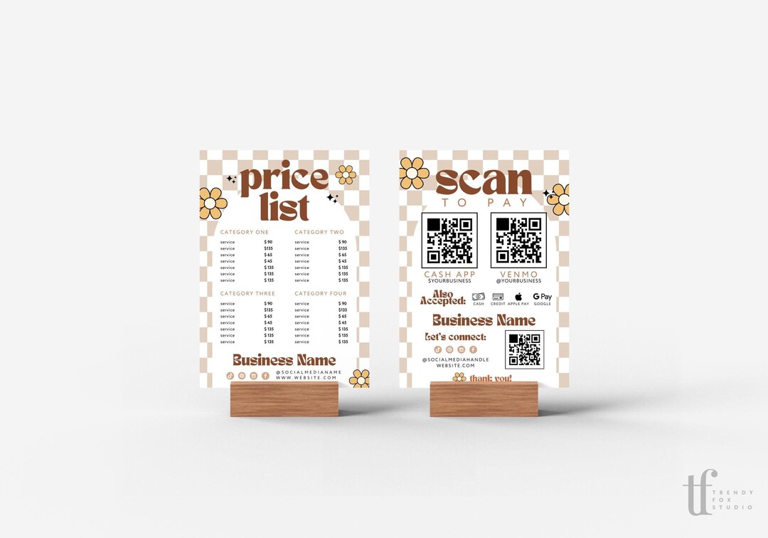 Retro Scan to Pay Sign & Price List Template, QR Code Sign, Printable Payment Sign, Accepted ...