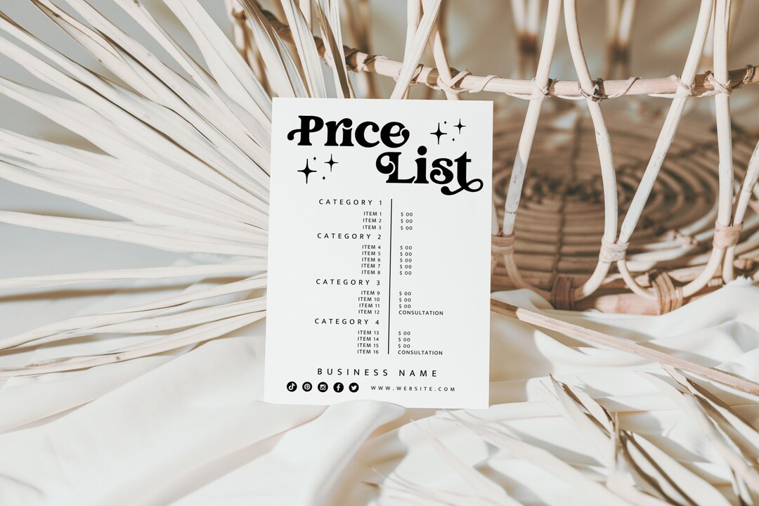 Retro Price List Canva Template, Printable Payment Sign, Editable ...