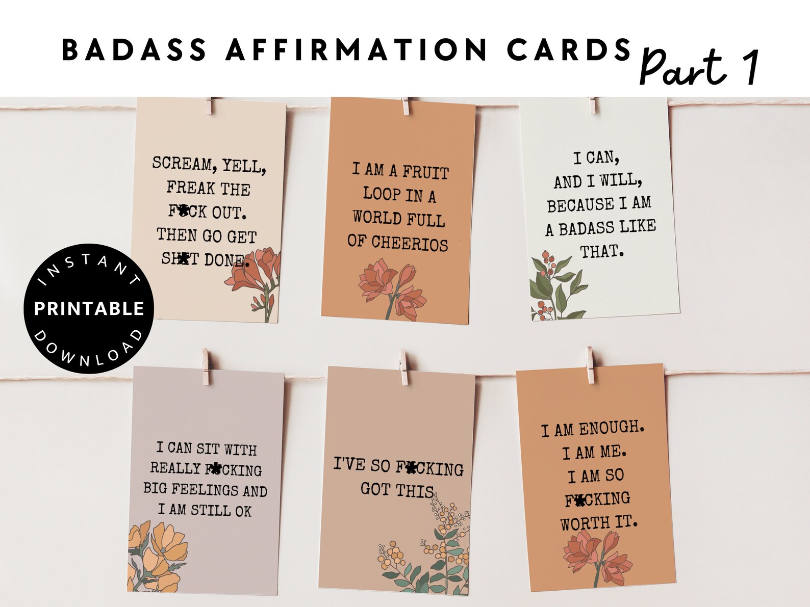 Printable Badass Affirmation Cards Sweary Affirmation Deck - Etsy