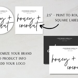 Thin Candle Label Templates, Editable Candle Tin Label, Script Font ...