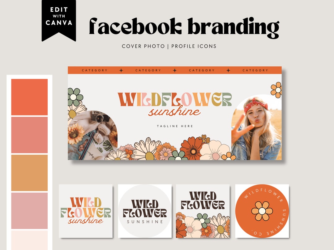 Retro Groovy Facebook Cover Canva Template, Groovy Facebook Banner ...