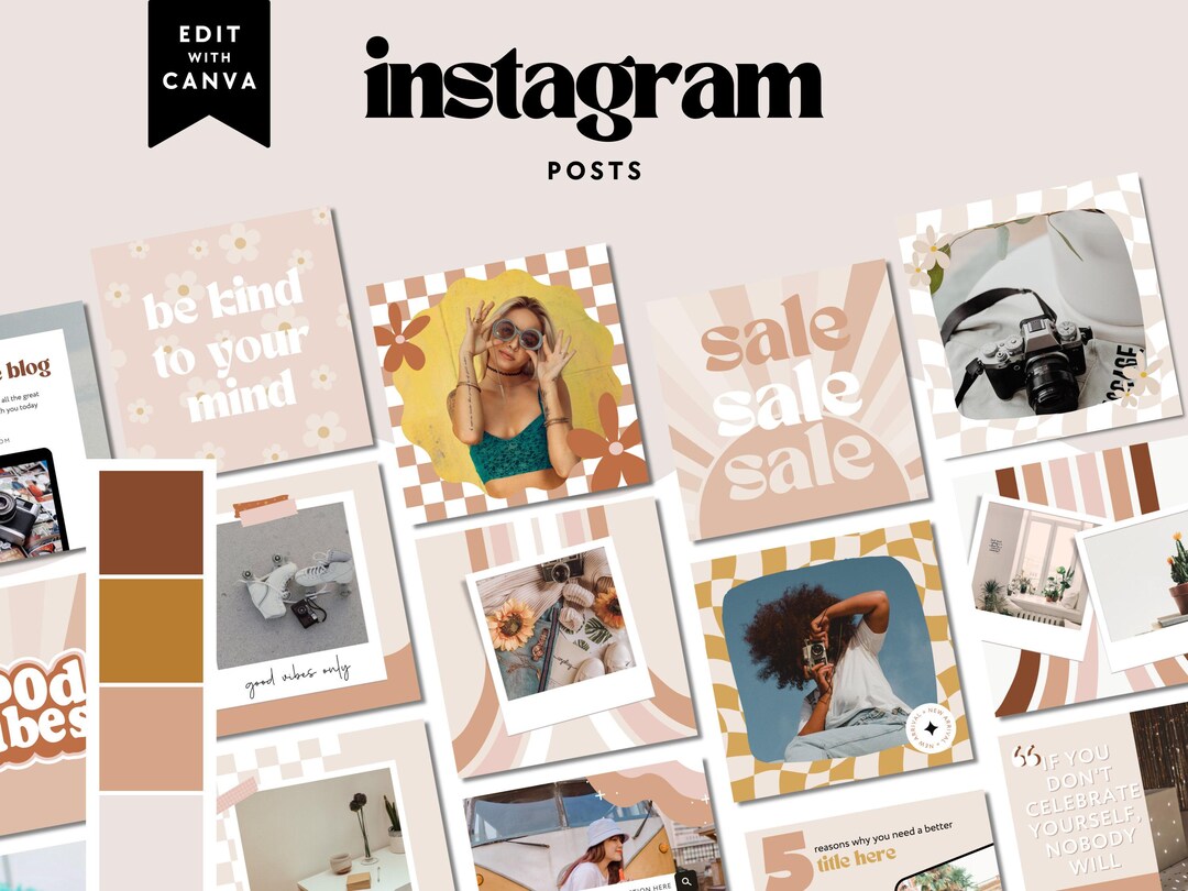 Retro Instagram Post Templates Canva, Groovy Instagram Marketing ...