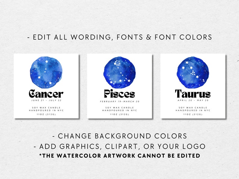 Zodiac Candle Label Template Constellations Candle Label - Etsy